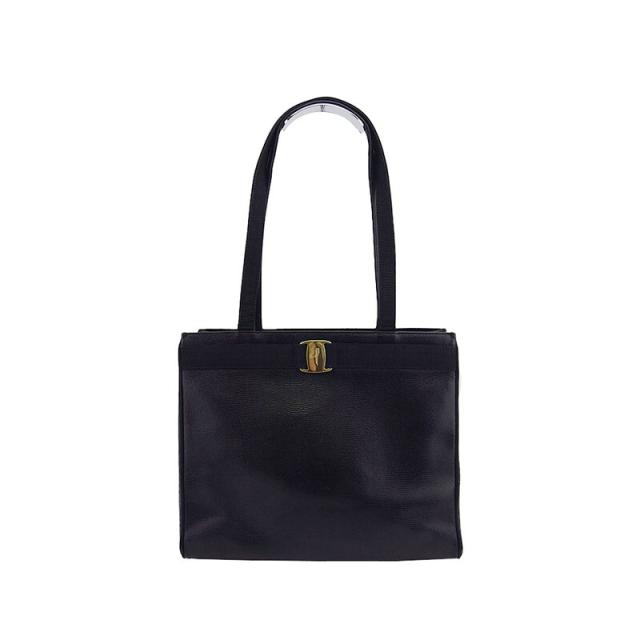 【BIGお買い物ラリー★30%OFFセール中】サルヴァトーレフェラガモ Salvatore Ferragamo トートバッグヴァラ リザード調 ブラック ゴールド レディース 中古