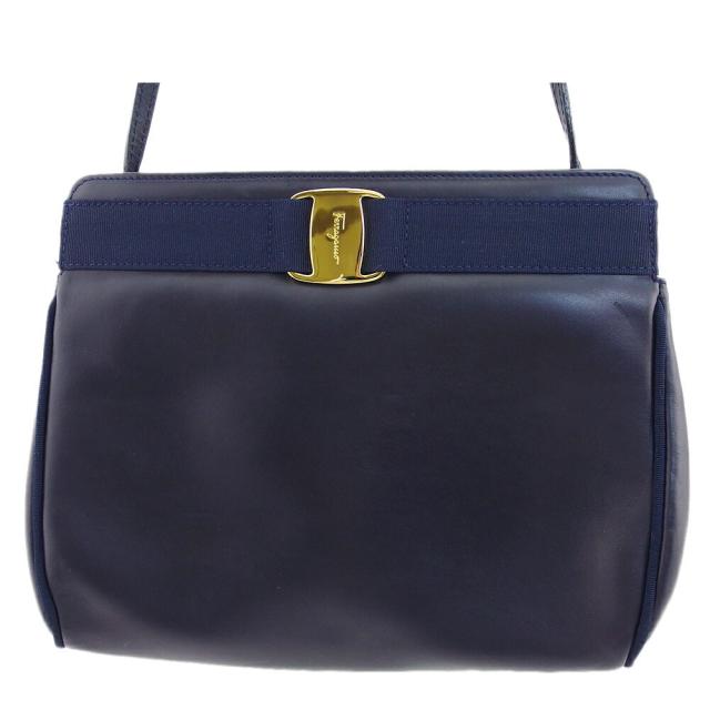 【X'masセール★30%OFF】サルヴァトーレフェラガモ Salvatore Ferragamo ショルダーバッグヴァラ ネイビー レディース 中古