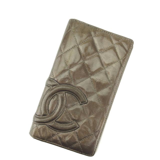 【BIGお買い物ラリー★30%OFFセール中】シャネル CHANEL 長財布カンボンライン ブラウン シルバー レディース 中古