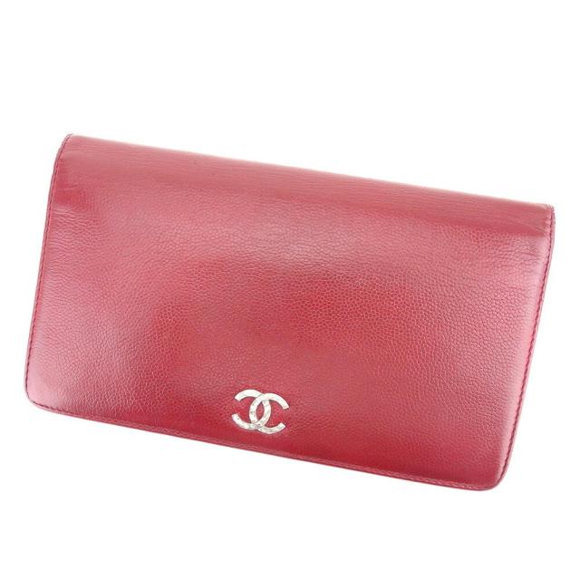 【BIGお買い物ラリー★30%OFFセール中】シャネル CHANEL 長財布セブルガ ココマーク レッド シルバー レディース 中古