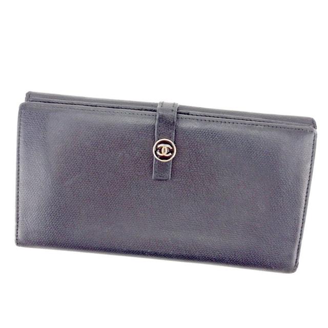 【X'masセール★30%OFF】シャネル CHANEL 長財布ココボタン オールドシャネル ブラック ゴールド レディース 中古