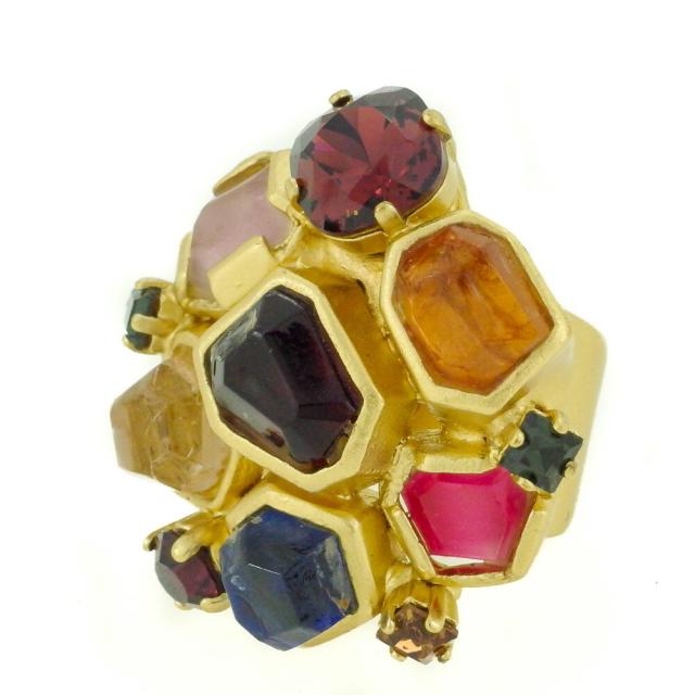 【BIGお買い物ラリー★30%OFFセール中】シャネル CHANEL スカーフリングカラーストーン オールドシャネル ゴールド レッド ブルー系 レディース 中古