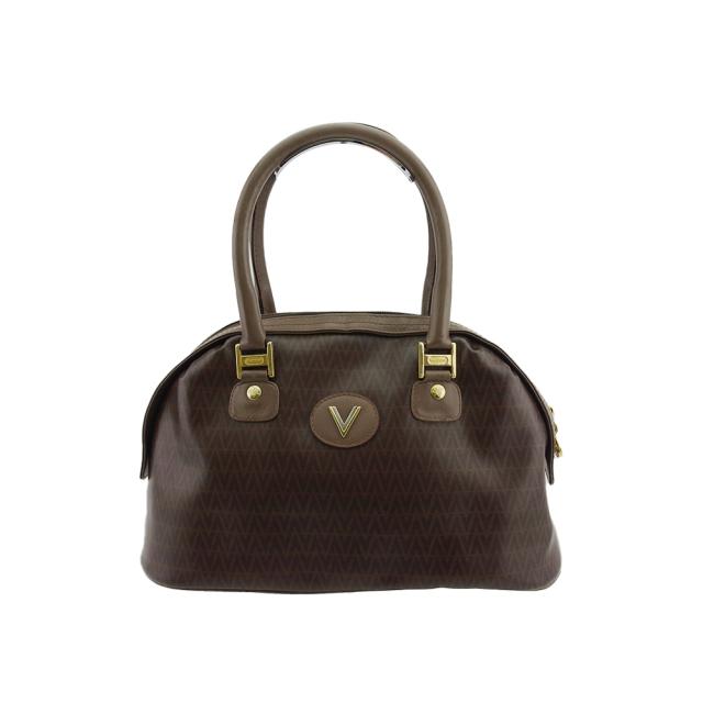 【X'masセール★30%OFF】マリオ・ヴァレンティノ MARIO VALENTINO ハンドバッグVマーク ブラウン ゴールド シルバー レディース 中古
