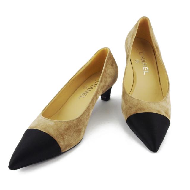 【BIGお買い物ラリー★30%OFFセール中】シャネル CHANEL パンプスバイカラー ♯36C ココマーク ベージュ ブラック レディース 中古