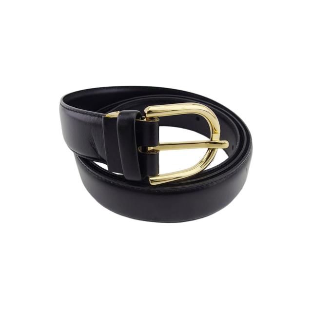 【X'masセール★30%OFF】ダンヒル Dunhill ベルトロングテールロゴ ピン式バックル ブラック ゴールド レディース 中古