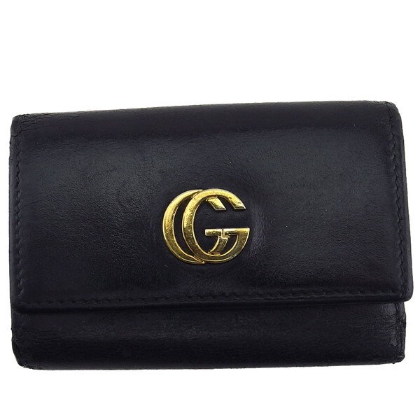 【BIGお買い物ラリー★30%OFFセール中】グッチ GUCCI キーケース ブラック×ゴールド 中古