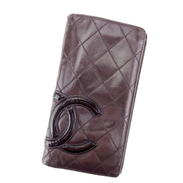 【BIGお買い物ラリー★30%OFFセール中】シャネル CHANEL 長財布カンボンライン オールドシャネル ブラウン オレンジ レディース 中古