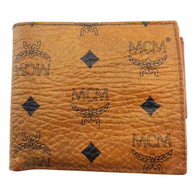 【BIGお買い物ラリー★30%OFFセール中】エム・シー・エム MCM 二つ折り財布ヴィセトス ロゴグラム ベージュ ブラック レディース 中古