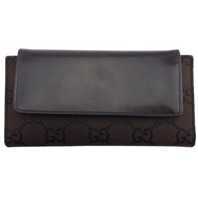 【BIGお買い物ラリー★30%OFFセール中】グッチ GUCCI 長財布GGキャンバス ＧＧナイロン GG柄 ブラウン ブラック レディース 中古