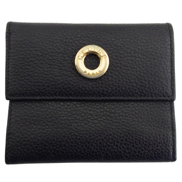 【BIGお買い物ラリー★30%OFFセール中】セリーヌ CELINE 三つ折り財布サークルロゴプレート ブラック レディース 中古