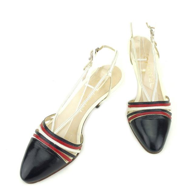【X'masセール★30%OFF】シャネル CHANEL サンダル ホワイト 白 ネイビー レッド レディース 中古
