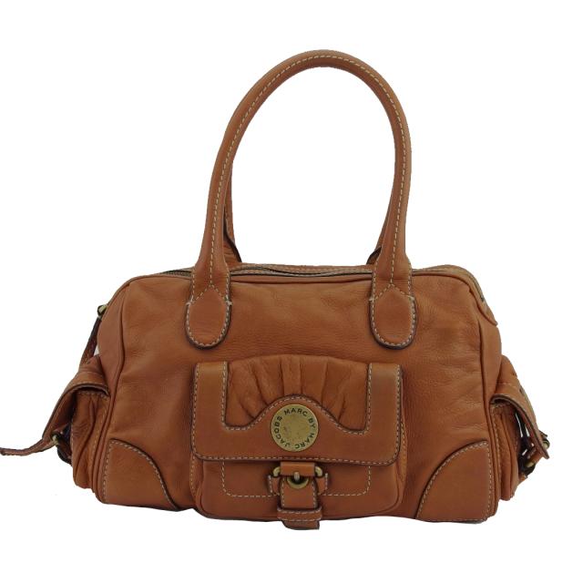 【X'masセール★30%OFF】マークジェイコブス MARC JACOBS ボストンバッグロゴプレート マークバイマークジェイコブス ライトブラウン レディース 中古