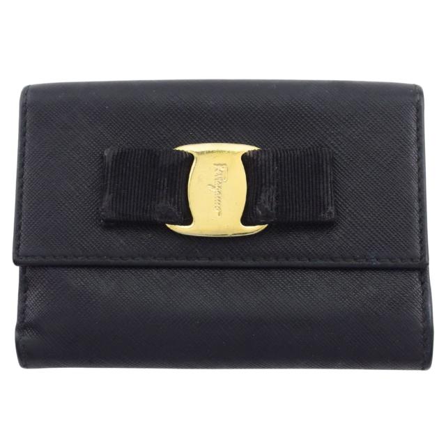 【BIGお買い物ラリー★30%OFFセール中】サルヴァトーレフェラガモ Salvatore Ferragamo 二つ折り財布ヴァラリボン ブラック レディース 中古