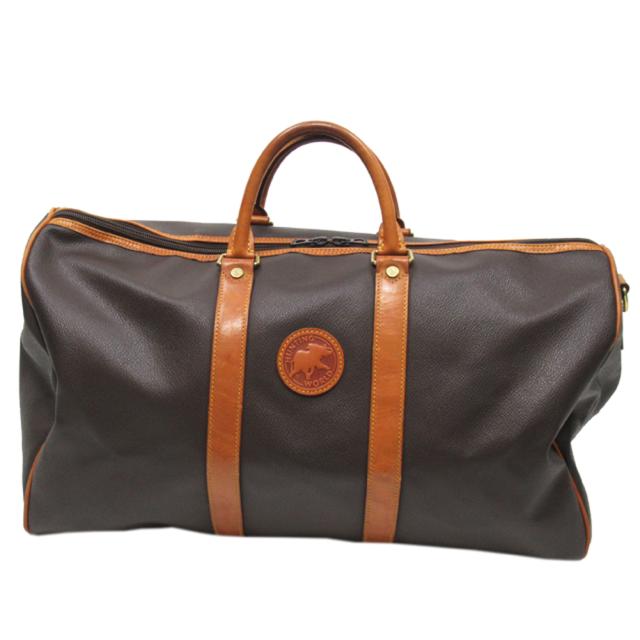 【BIGお買い物ラリー★30%OFFセール中】ハンティングワールド HUNTING WORLD ボストンバッグロゴ エレファントマーク ブラウン ベージュ レディース 中古