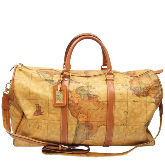 【BIGお買い物ラリー★30%OFFセール中】プリマクラッセ PRIMA CLASSE ボストンバッグ地図柄 2WAY ショルダー ベージュ ブラウン系 レディース 中古