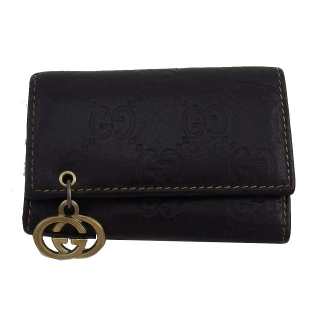 【BIGお買い物ラリー★30%OFFセール中】グッチ GUCCI キーケースグッチシマ インターロッキングGチャーム ブラウン レディース 中古