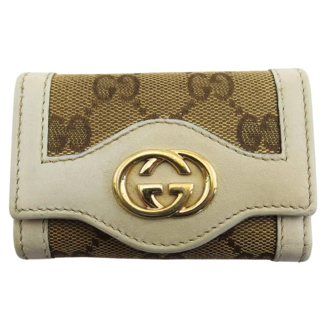 【BIGお買い物ラリー★30%OFFセール中】グッチ GUCCI キーケースGGキャンバス スーキー インターロッキングG ベージュ ブラウン グレー 灰色 レディース 中古