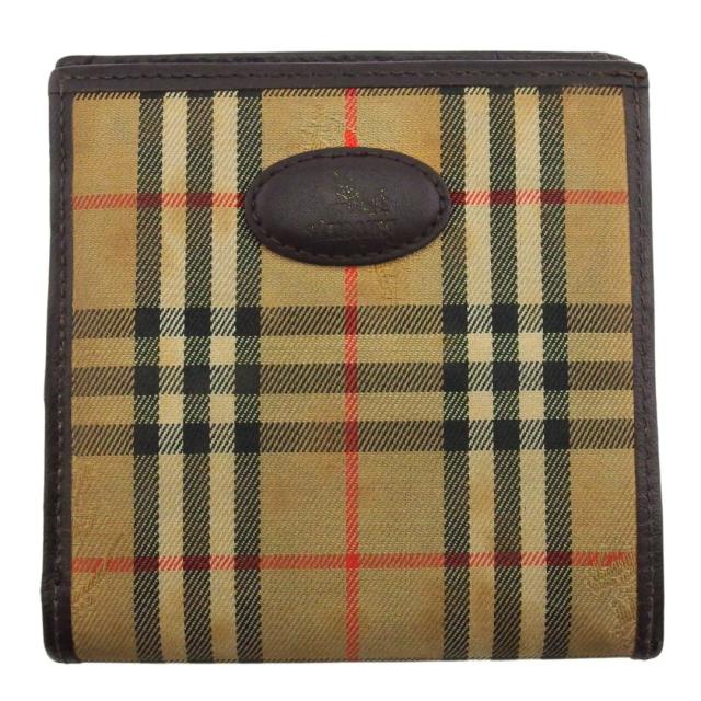 【BIGお買い物ラリー★30%OFFセール中】バーバリー BURBERRY 二つ折り財布チェック ベージュ ブラウン ブラック系 レディース 中古