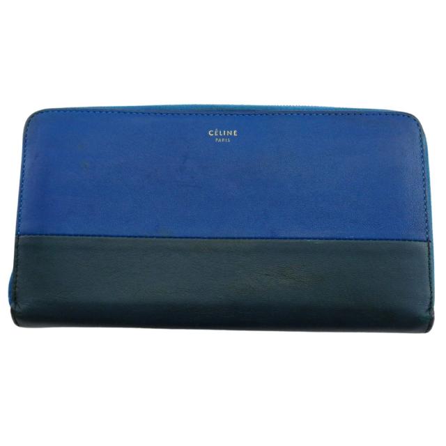 【BIGお買い物ラリー★30%OFFセール中】セリーヌ CELINE 長財布ソロ バイカラー ラージジップドマルチファンクション ブルー グリーン レディース 中古