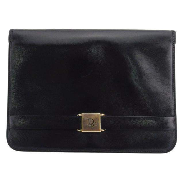 【BIGお買い物ラリー★30%OFFセール中】ディオール Dior クラッチバッグロゴプレート 内側ハニカム柄 オールドディオール ブラック レディース 中古