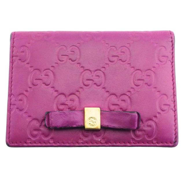 【BIGお買い物ラリー★30%OFFセール中】グッチ GUCCI パスケースグッチシマ リボンモチーフ ピンク パープル レディース 中古