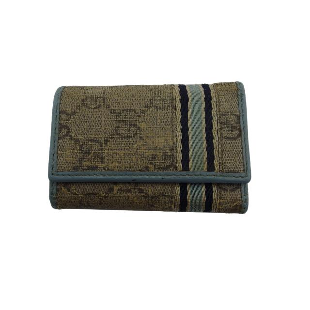 【BIGお買い物ラリー★30%OFFセール中】グッチ GUCCI キーケースGGスプリーム GGプラス シェリーライン ベージュ ブラウン ブルー系 レディース 中古