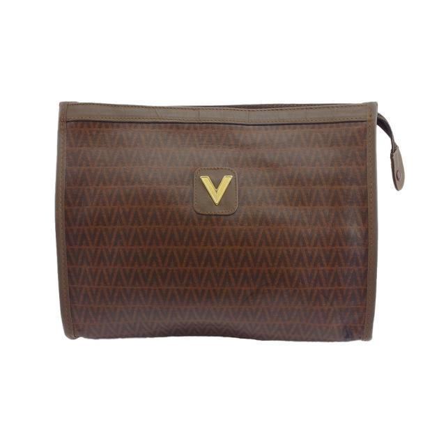 【BIGお買い物ラリー★30%OFFセール中】マリオ・ヴァレンティノ MARIO VALENTINO クラッチバッグVマーク ブラウン レディース 中古