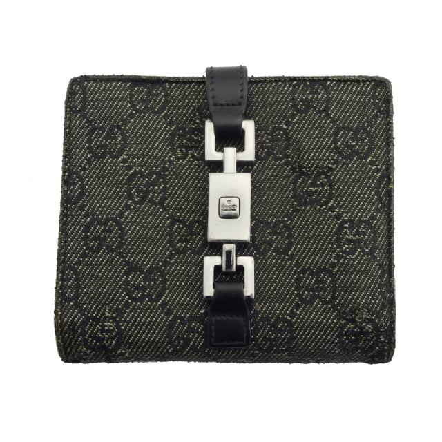 【BIGお買い物ラリー★30%OFFセール中】グッチ GUCCI 二つ折り財布GG柄 ジャッキー ブラック×シルバー レディース 中古