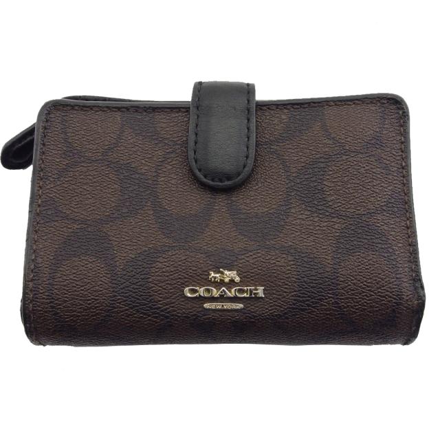 【BIGお買い物ラリー★30%OFFセール中】コーチ COACH 長財布シグネチャー ブラウン×ダークブラウン×ゴールド レディース 中古