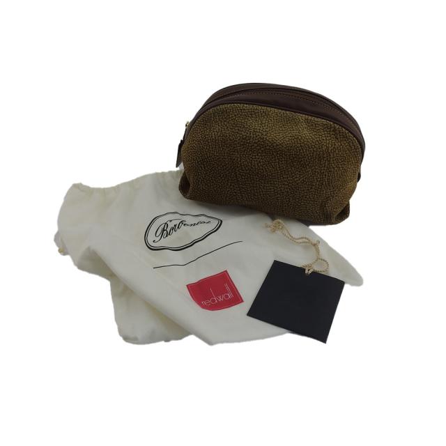 【BIGお買い物ラリー★30%OFFセール中】ボルボネーゼ BORBONESE ポーチうずら柄 redwallタグ付き ベージュ ブラウン レディース 中古