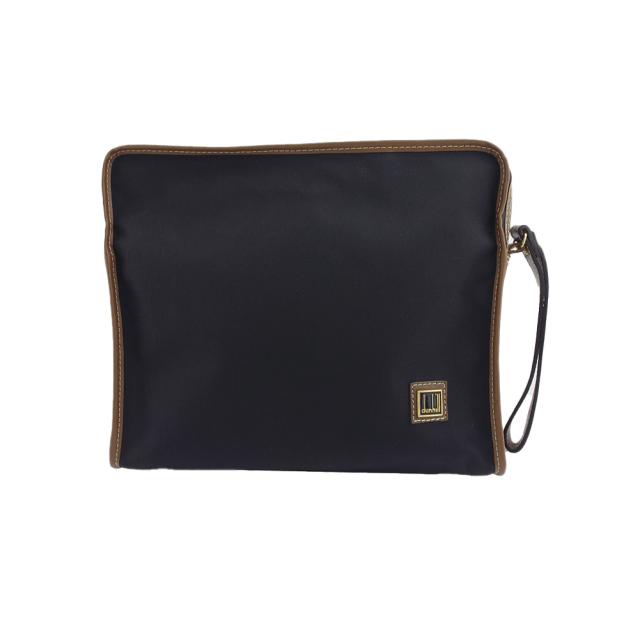 【BIGお買い物ラリー★30%OFFセール中】ダンヒル Dunhill クラッチバッグロゴプレート ブラック ブラウン レディース 中古