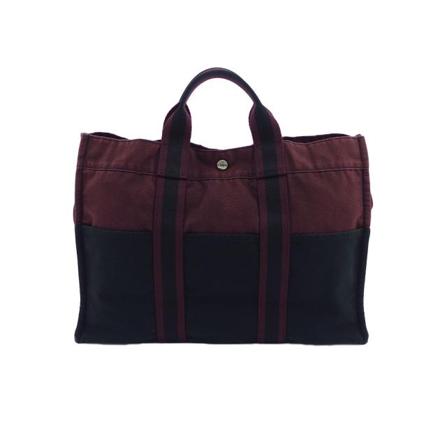 【BIGお買い物ラリー★30%OFFセール中】エルメス HERMES トートバッグフールトゥ トートMM パープル ブラック レディース 中古