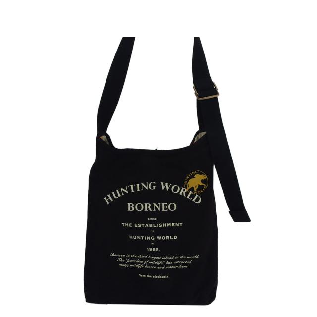 【BIGお買い物ラリー★30%OFFセール中】ハンティングワールド HUNTING WORLD ショルダーバッグリバーシブル ボルネオチャリティ ブラック ベージュ系 レディース 中古