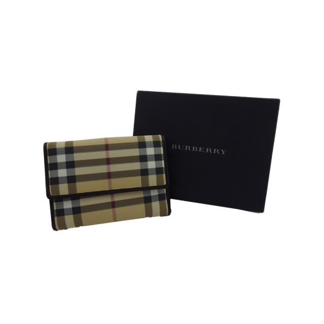 【BIGお買い物ラリー★30%OFFセール中】バーバリー BURBERRY 二つ折り財布ノバチェック ベージュ ブラック ブラウン系 レディース 中古