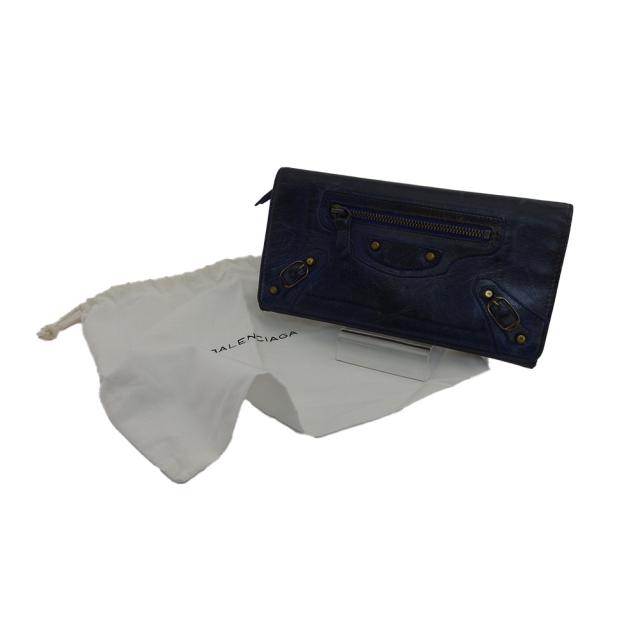 【BIGお買い物ラリー★30%OFFセール中】バレンシアガ BALENCIAGA 長財布クラシックマネー ネイビー ブルー レディース 中古