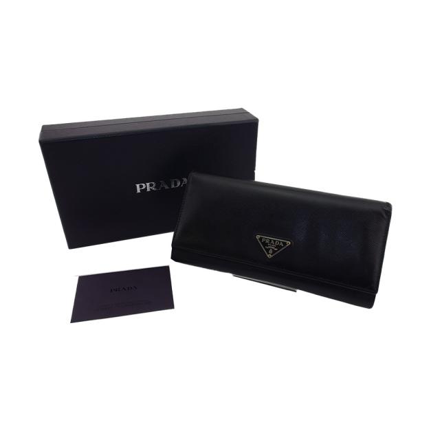 【X'masセール★30%OFF】プラダ PRADA 長財布トライアングルロゴ ブラック レディース 中古