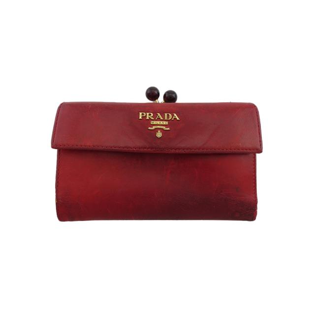 【BIGお買い物ラリー★30%OFFセール中】プラダ PRADA 二つ折り財布ロゴ レッド レディース 中古