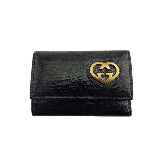 【BIGお買い物ラリー★30%OFFセール中】グッチ GUCCI キーケースラブリーハート ブラック ピンク レディース 中古