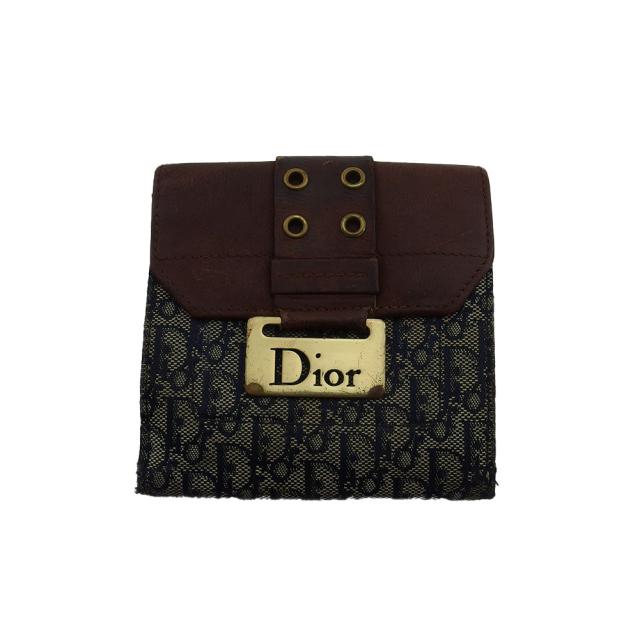 【BIGお買い物ラリー★30%OFFセール中】ディオール Dior 二つ折り財布トロッター ネイビー ベージュ ブラウン レディース 中古