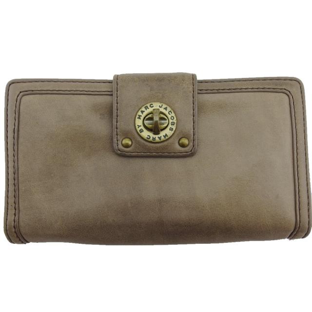 【BIGお買い物ラリー★30%OFFセール中】マークジェイコブス MARC JACOBS 長財布ターンロック マークバイマークジェイコブス グレー 灰色 ブラウン レディース 中古