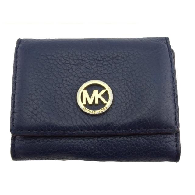 【BIGお買い物ラリー★30%OFFセール中】マイケルコース Michael Kors カードケースMKプレート ネイビー レディース 中古