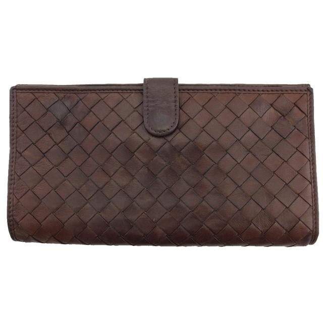 【X'masセール★30%OFF】ボッテガヴェネタ BOTTEGAVENETA 長財布イントレチャート ブラウン レディース 中古