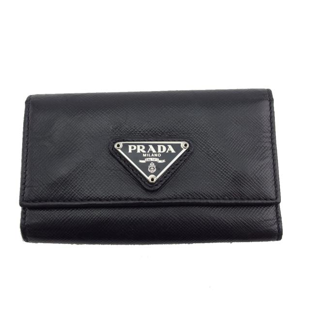 【BIGお買い物ラリー★30%OFFセール中】プラダ PRADA キーケーストライアングルロゴ ブラック レディース 中古