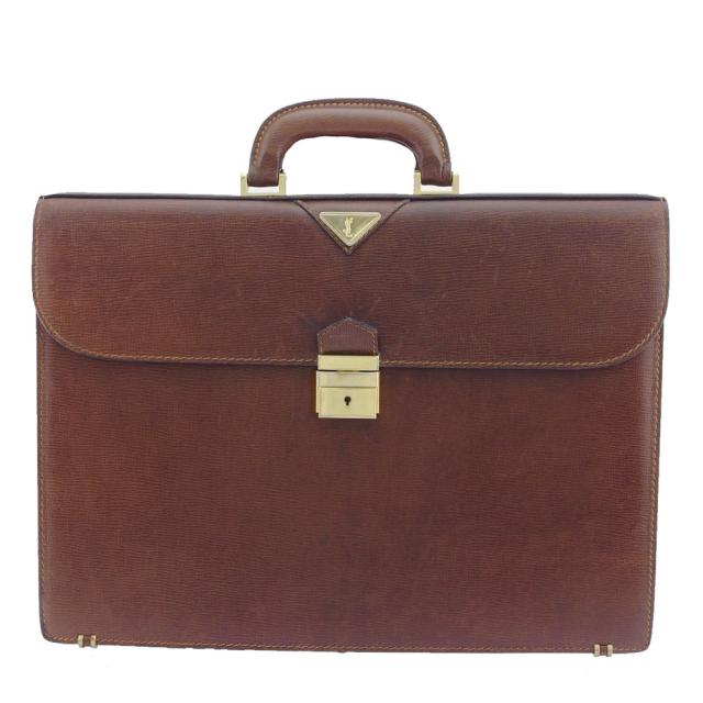 【BIGお買い物ラリー★30%OFFセール中】サンローラン SAINT LAURENT ビジネスバッグYSLロゴプレート ブラウン レディース 中古