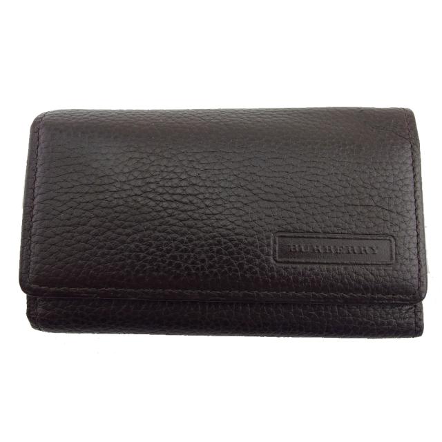 【X'masセール★30%OFF】バーバリー BURBERRY キーケース ダークブラウン×ノバチェック×シルバー レディース 中古