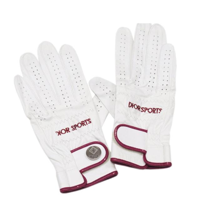 【BIGお買い物ラリー★30%OFFセール中】ディオール Dior 手袋ゴルフ用 両手 スポーツライン ホワイト 白 パープル レディース 中古