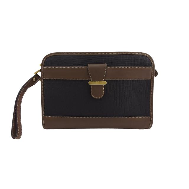 【BIGお買い物ラリー★30%OFFセール中】ダンヒル Dunhill クラッチバッグヘリンボーン グレー 灰色 ブラウン レディース 中古