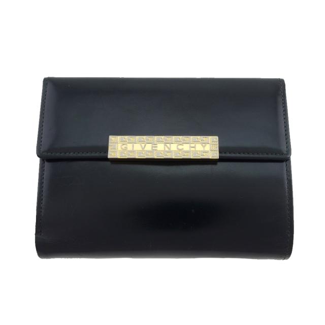 【BIGお買い物ラリー★30%OFFセール中】ジバンシィ GIVENCHY 二つ折り財布ロゴプレート ブラック グリーン レディース 中古