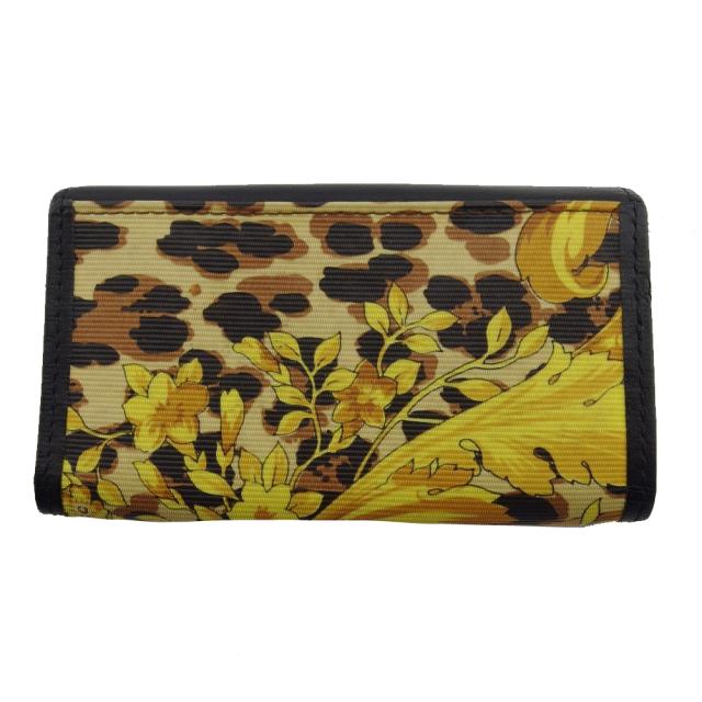 【BIGお買い物ラリー★30%OFFセール中】ジャンニ・ヴェルサーチ Gianni Versace キーケースバロック柄 ブラック イエロー系 レディース 中古