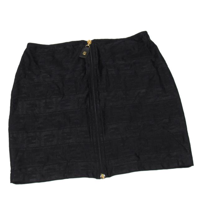 【BIGお買い物ラリー★30%OFFセール中】フェンディ FENDI スカートズッカ ♯44サイズ ジップアップ ブラック レディース 中古